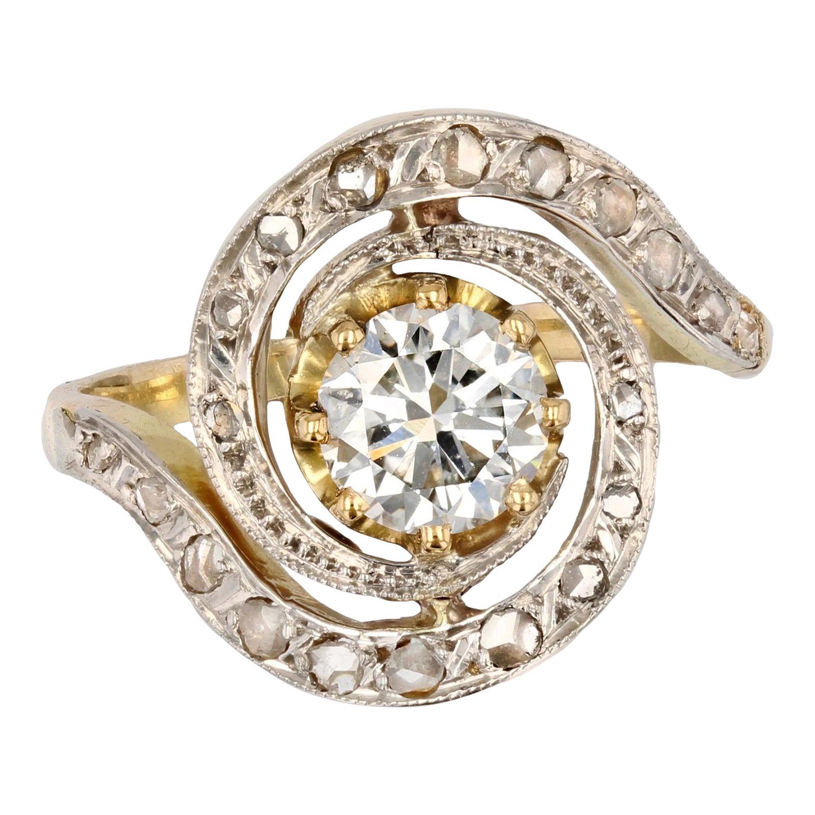 20th Century Diamond 18 Karat Yellow Gold Platinum Swirl Ring Size 5.75 ...