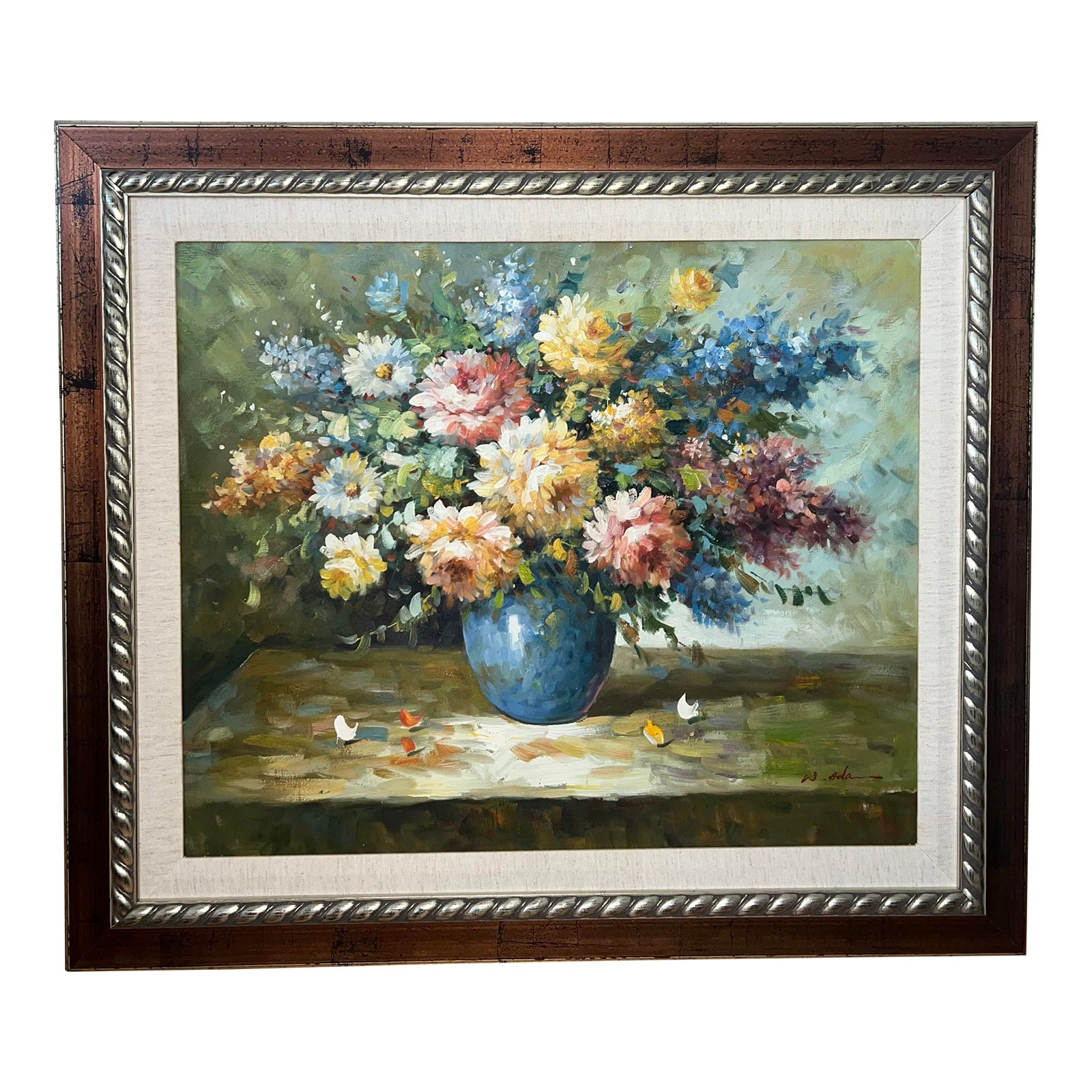 1990s Flower Oil on Canvas Painting, Framed | Chairish