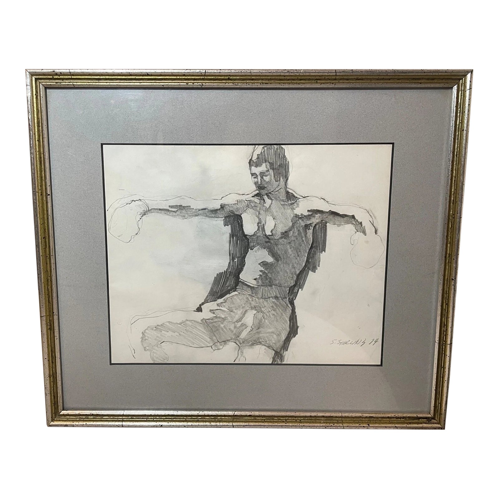 Vintage 1974 Original S Stirling Stylized Pencil Boxer Boxing Drawing ...