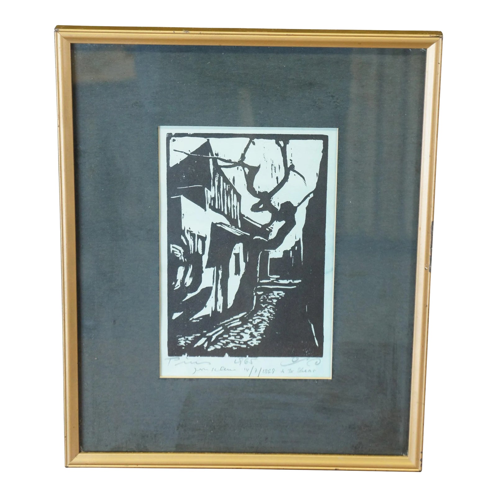 Jacob Pins German Israeli Woodcut Expressionist Print Village Street With Tree | Chairish