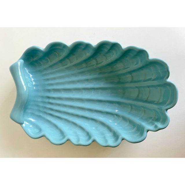 1930's Art Deco Blue Ceramic Shell Dish Cachepot | Chairish
