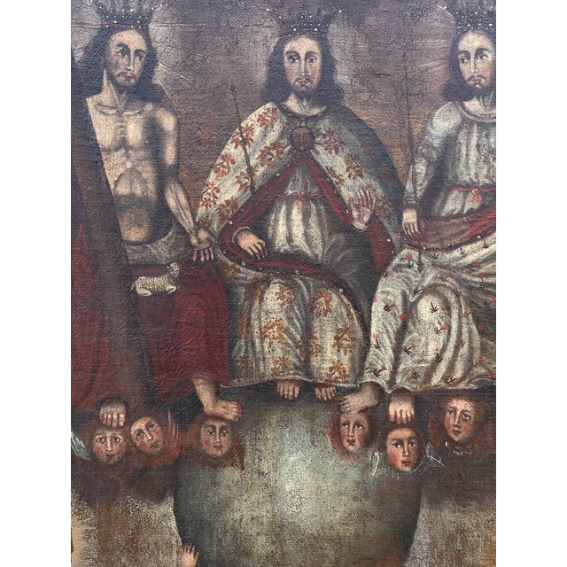 Spanish Colonial Cusco School Oil Painting, La Santa Trinidad | Chairish