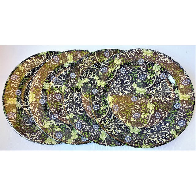Enameled Black Floral Tin English Plates - Set of 4 | Chairish