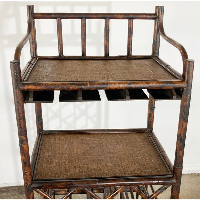 Vintage Burnt Tortoise Shell Finish Rattan Wine Rack | Chairish