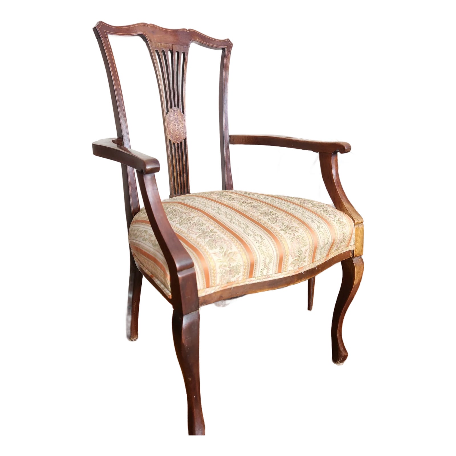 Antique Parisian Armchair, Side / Parlor, Gilt Floral Inlaid Medallion ...