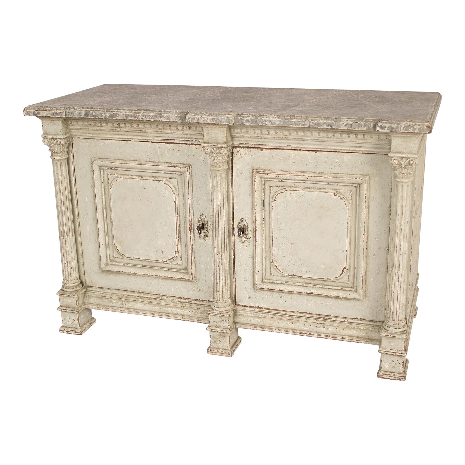 Grisaille Painted Antique Empire Style Buffet | Chairish