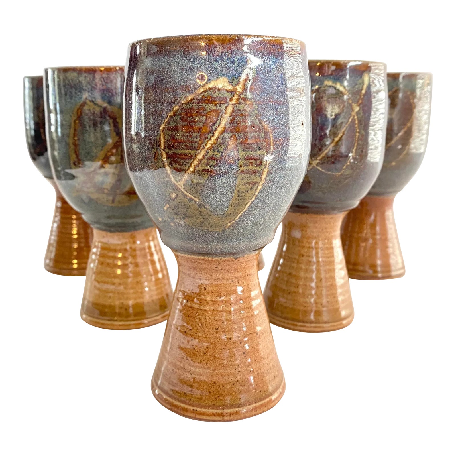 Hand Made Studio Pottery Wine Goblets - Set of 6 | Chairish