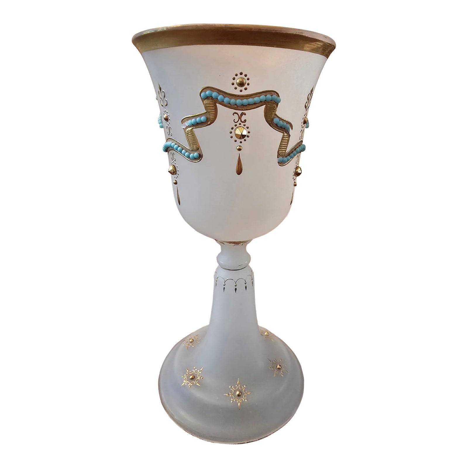 Antique Bohemian Glass Moser Opaline Jeweled Goblet | Chairish