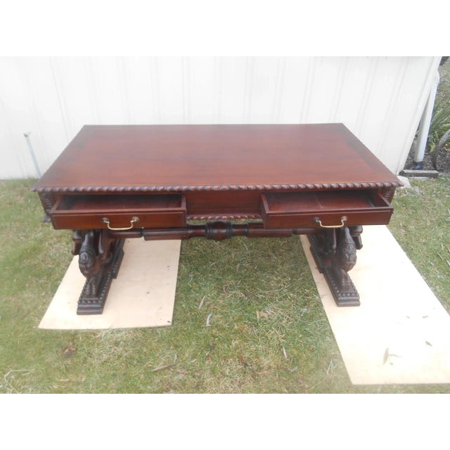Stunning Hand Carved Double Eagle Executive / Writing Desk | Chairish
