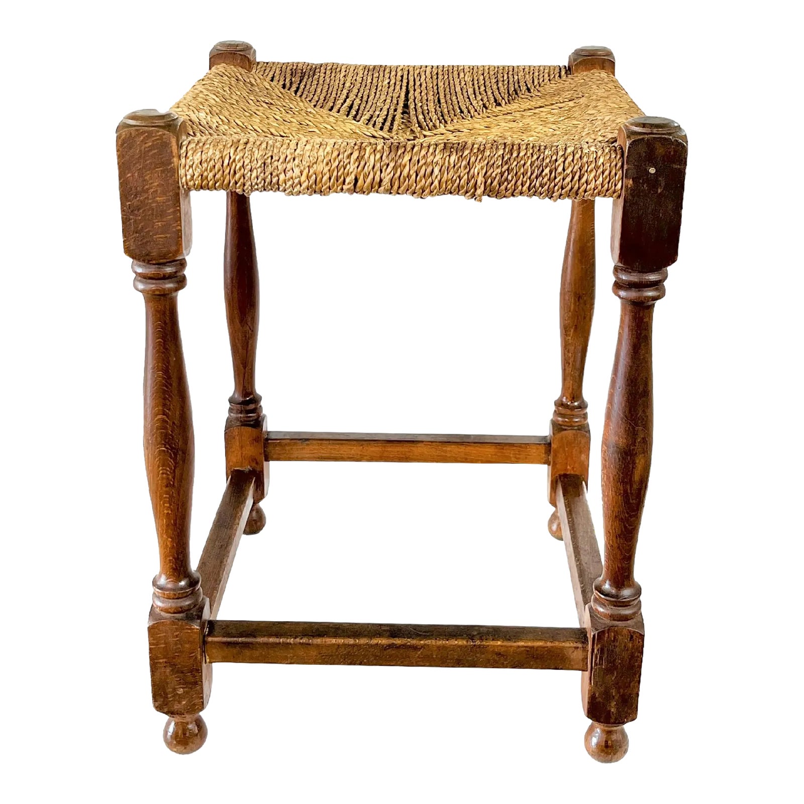 Early 20th Century Antique English Oak Rope Stool | Chairish
