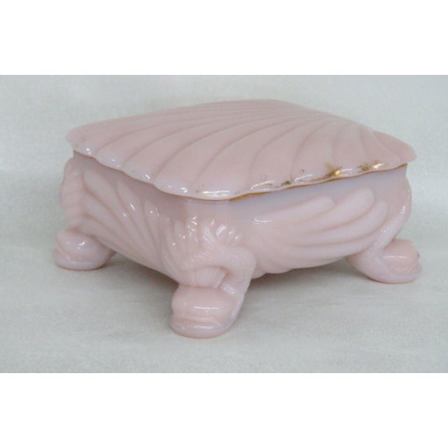 Cambridge Crown Tuscan Shell Pink Milk Glass Dolphin Feet Trinket Box ...