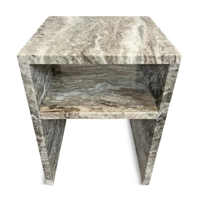 White & Grey Marble Bedside Table | Chairish