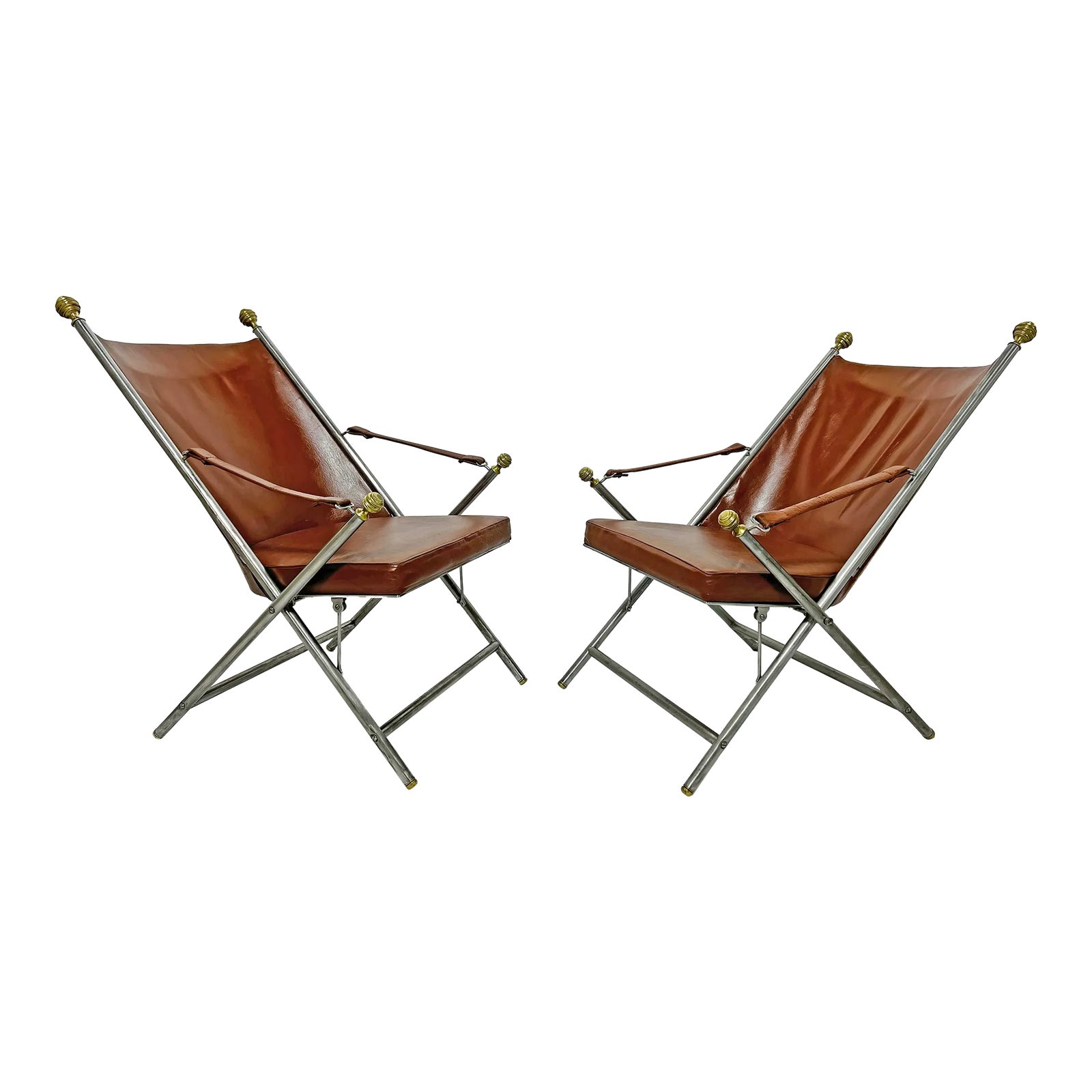 C. 1960s Leather Slung and Mixed Metal Campaign Chairs - a Pair | Chairish