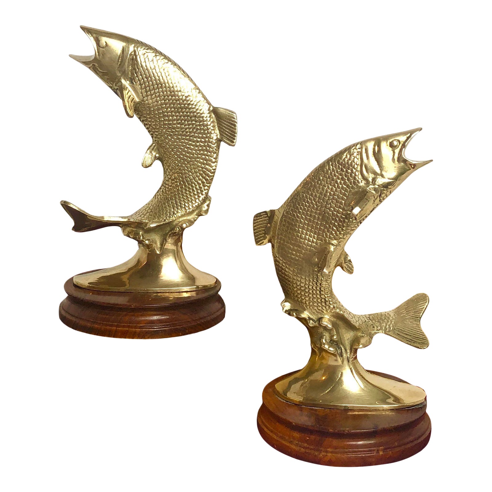 Vintage Solid Brass Fish Book Ends 8.5" Decorative Fish Statues - a ...