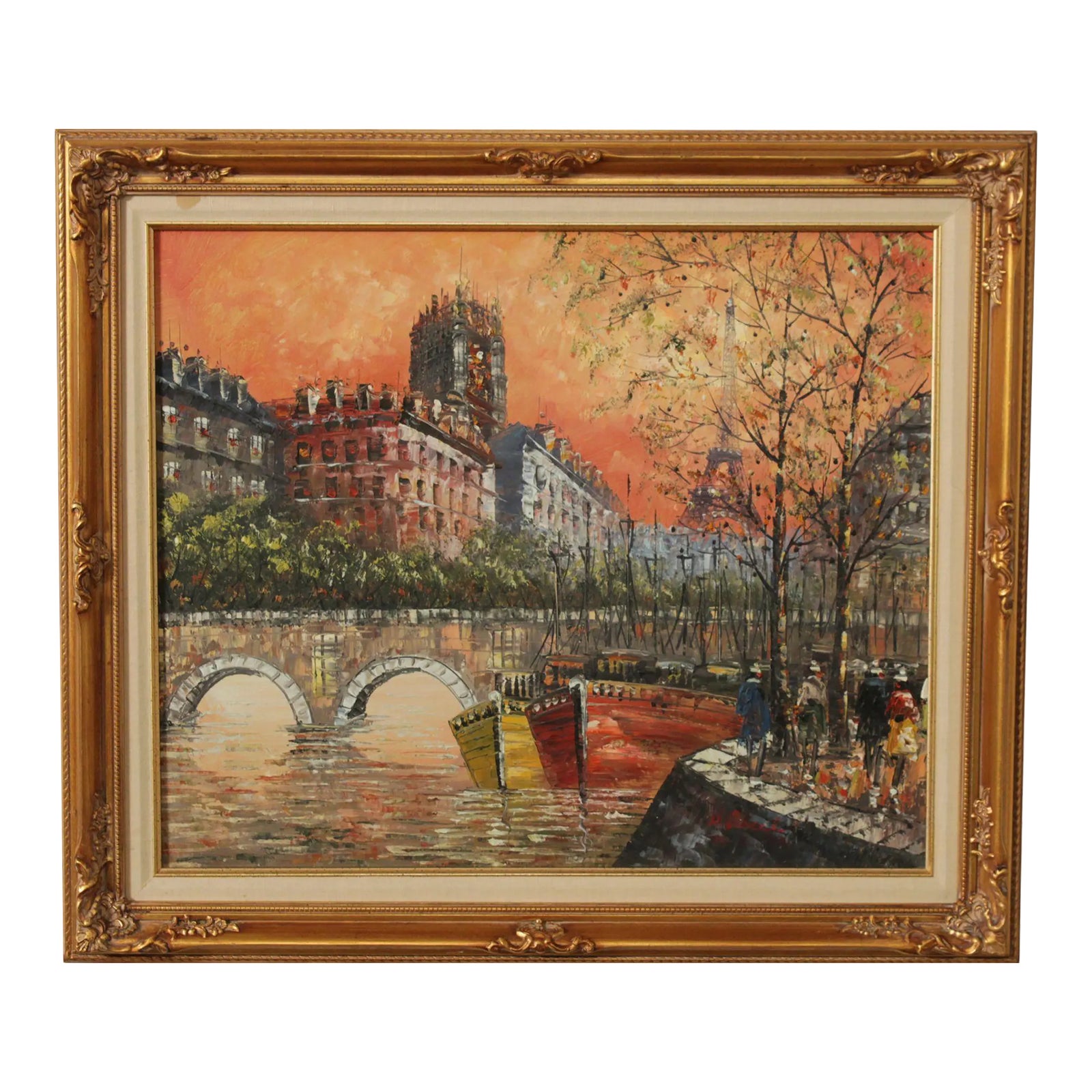 H. Pascal Oil Painting, Parisian Quay | Chairish