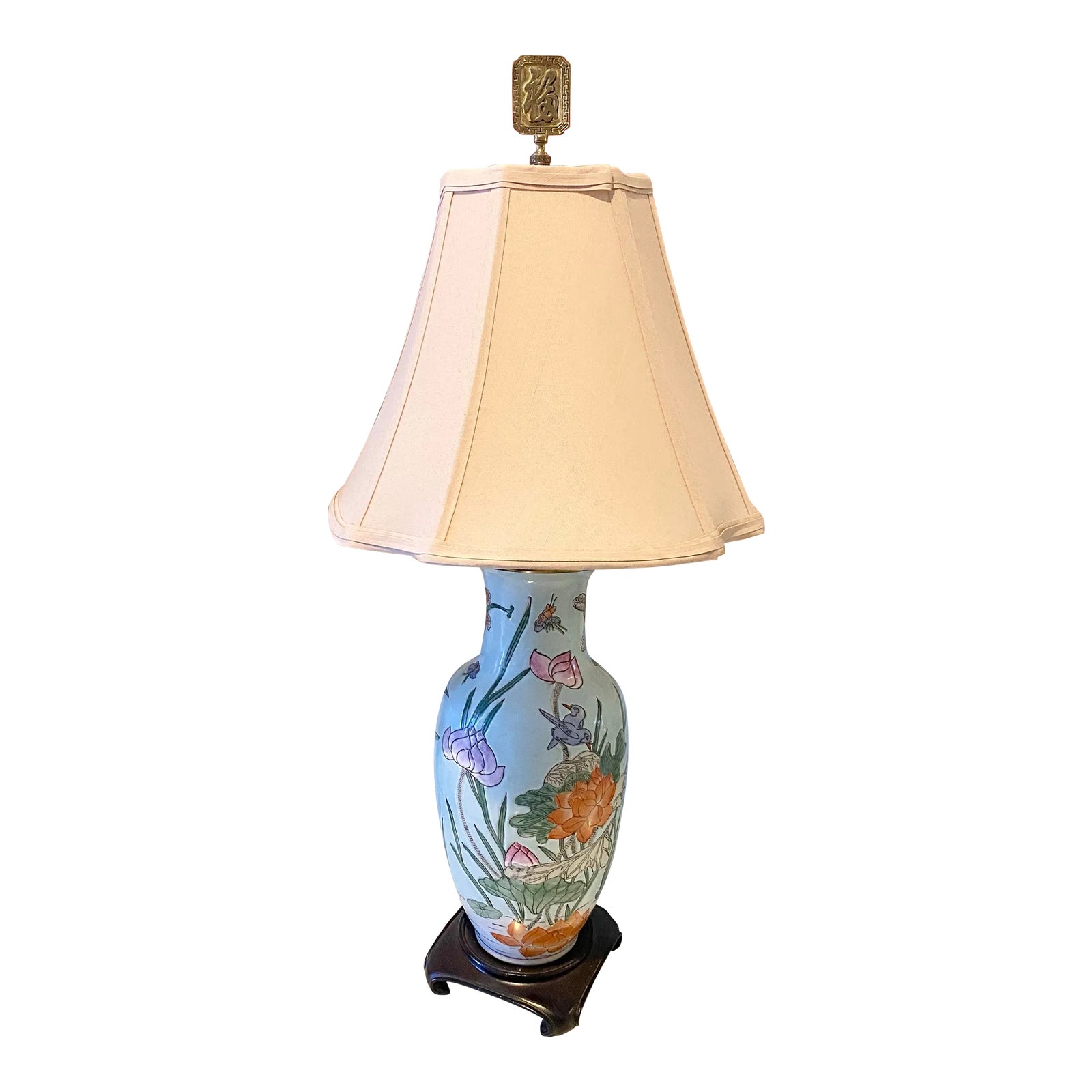 Vintage Chinese Bird Floral Lamp | Chairish