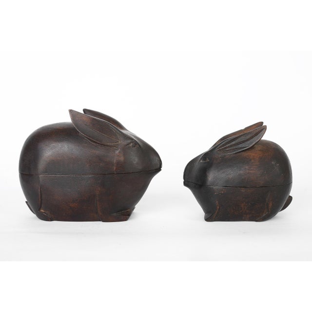 Vintage Arthur Court Folk Art Hand-Carved Wooden Rabbit Trinket Boxes ...