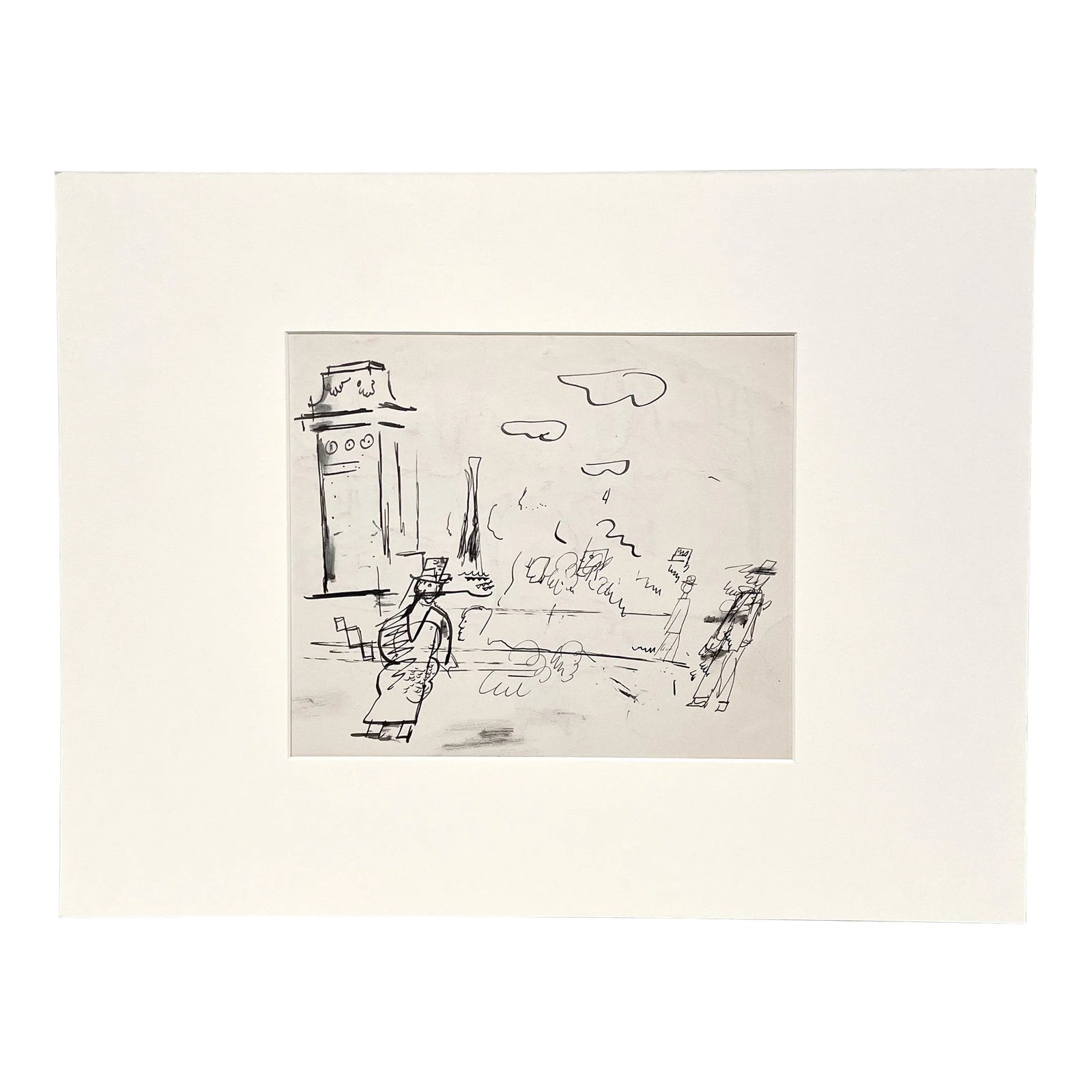 A Charming 1930s Ink on Paper, Street Scene of Chicago | Chairish