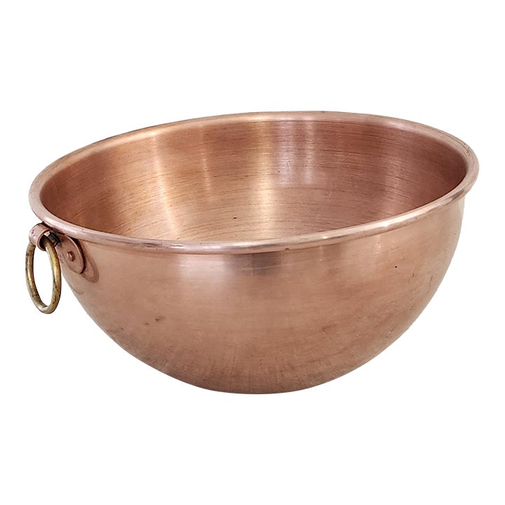 Vintage French Copper Mixing Bowl With Brass Ring Hook | Chairish