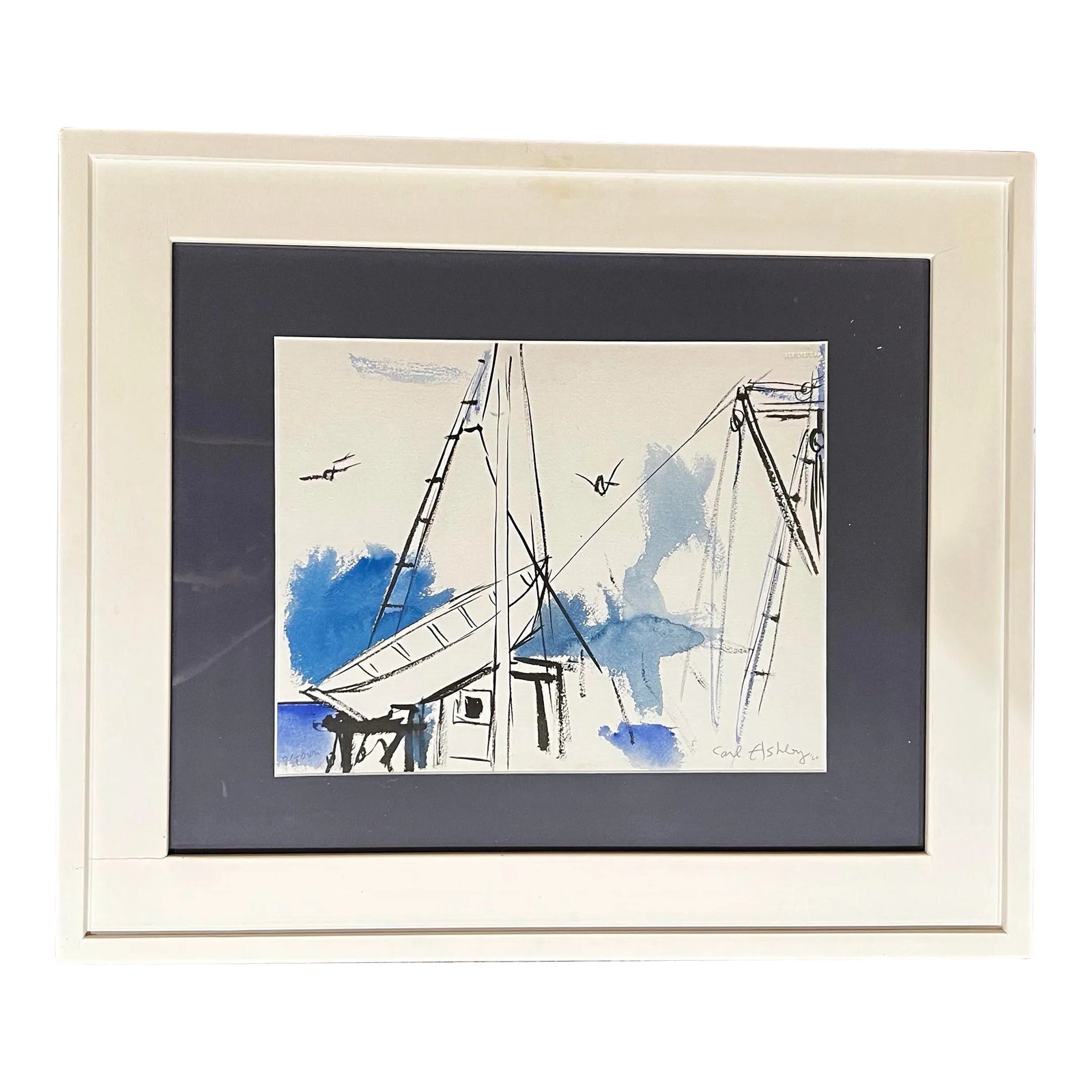 1960s Carl Ashby Abstract Provincetown Maritime Watercolor Painting ...