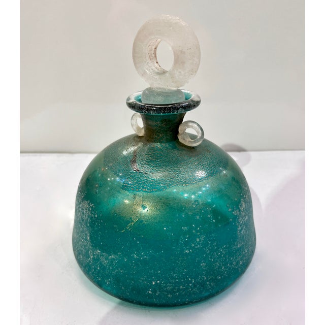 1970s Italian Signed Scavo Murano Glass Green Bottles With Handles and ...
