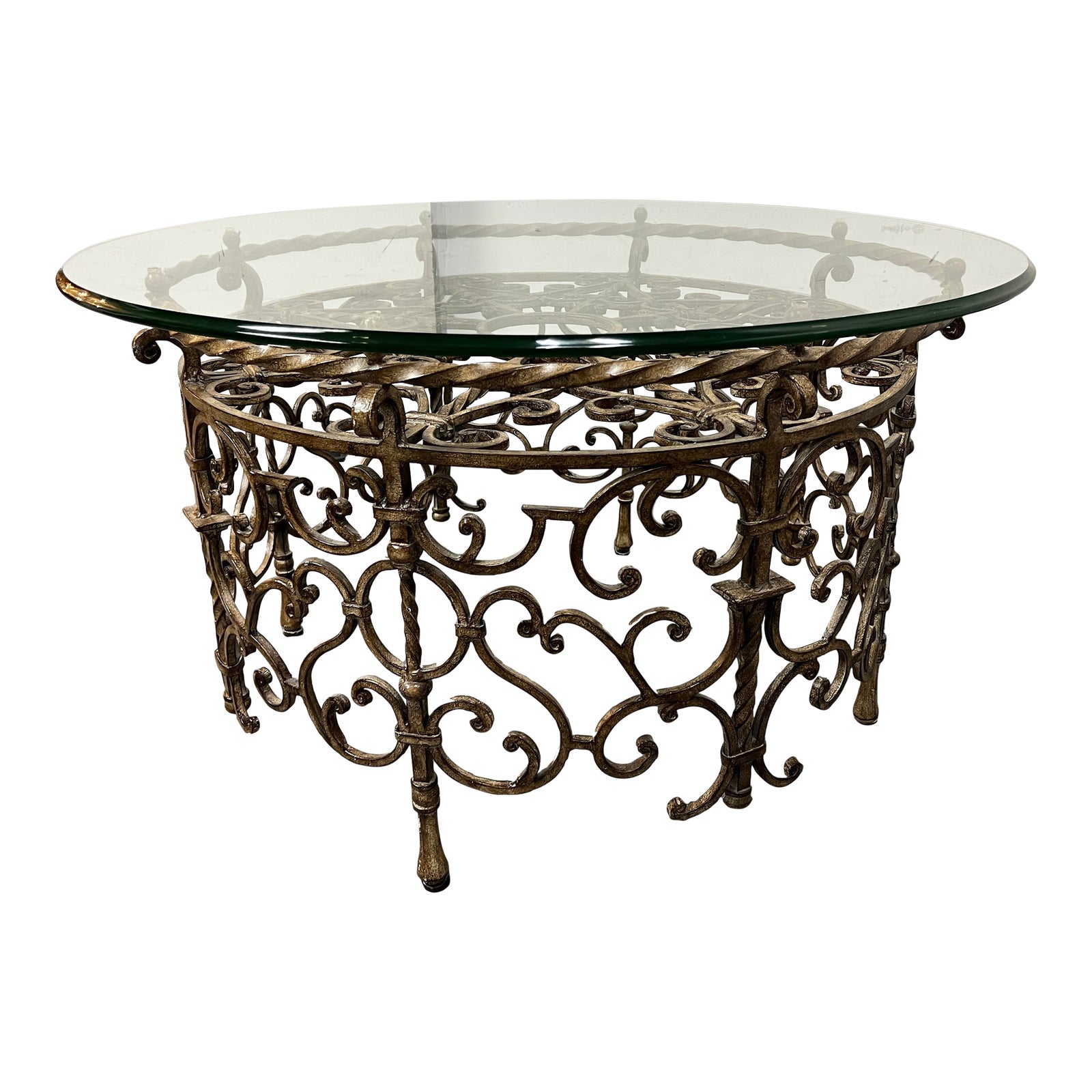 Horchow Spanish Style Iron + Glass Coffee Table | Chairish