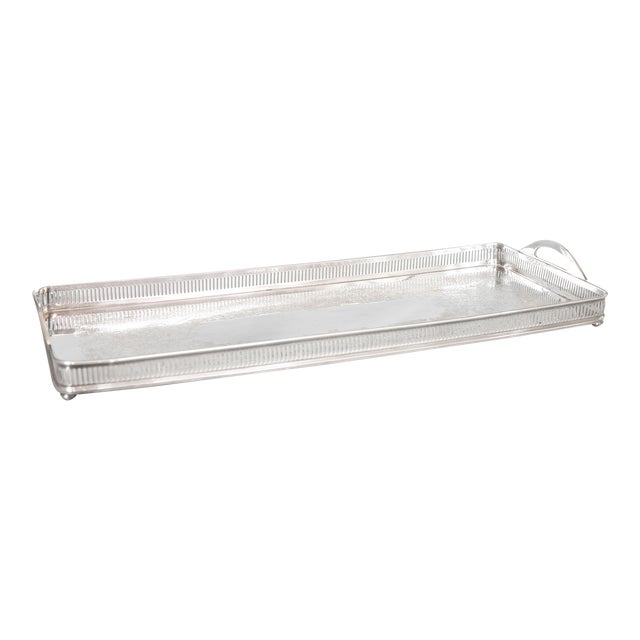 Antique Large Silver Plate Rectangular Footed Gallery Tray | Chairish