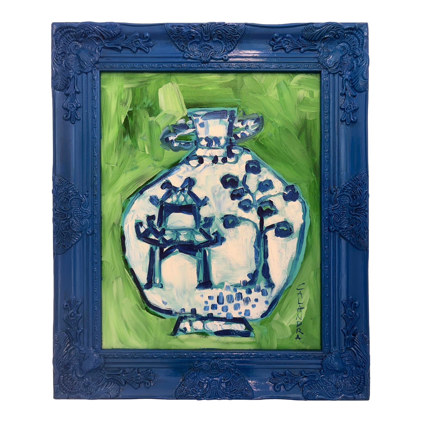 Blue and Green Pagoda, Original Painting by Amy Calandra | Chairish