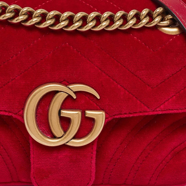 Gucci Red Matelasse Velvet Mini Gg Marmont Shoulder Bag | Chairish