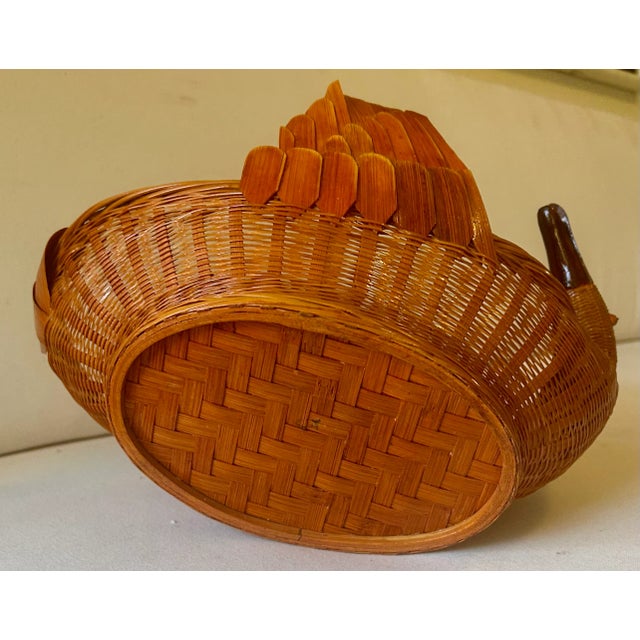 Vintage Wicker Rattan Flying Goose Basket With Handle | Chairish