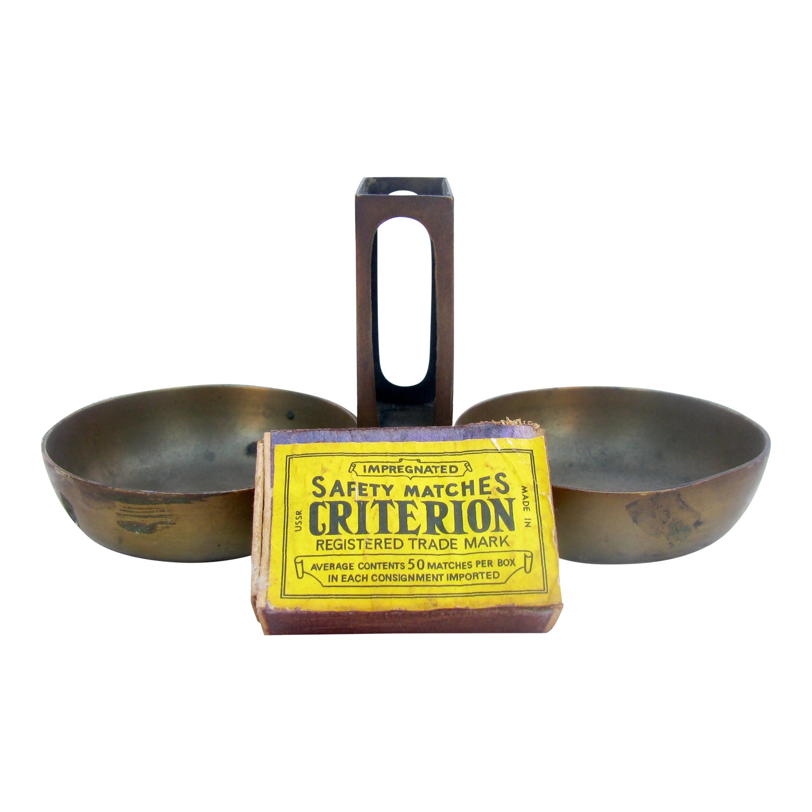 Vintage Brass Match Strike / Ashtray & Matchbox | Chairish