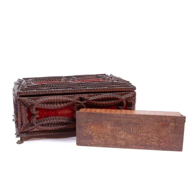 Mid 19th Century Victorian Era Tramp Art Chip Carved Trunk/ Box With ...
