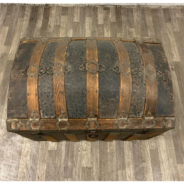 Antique Large Wood and Metal Camel Back Dome Back Steamer Trunk Chest ...