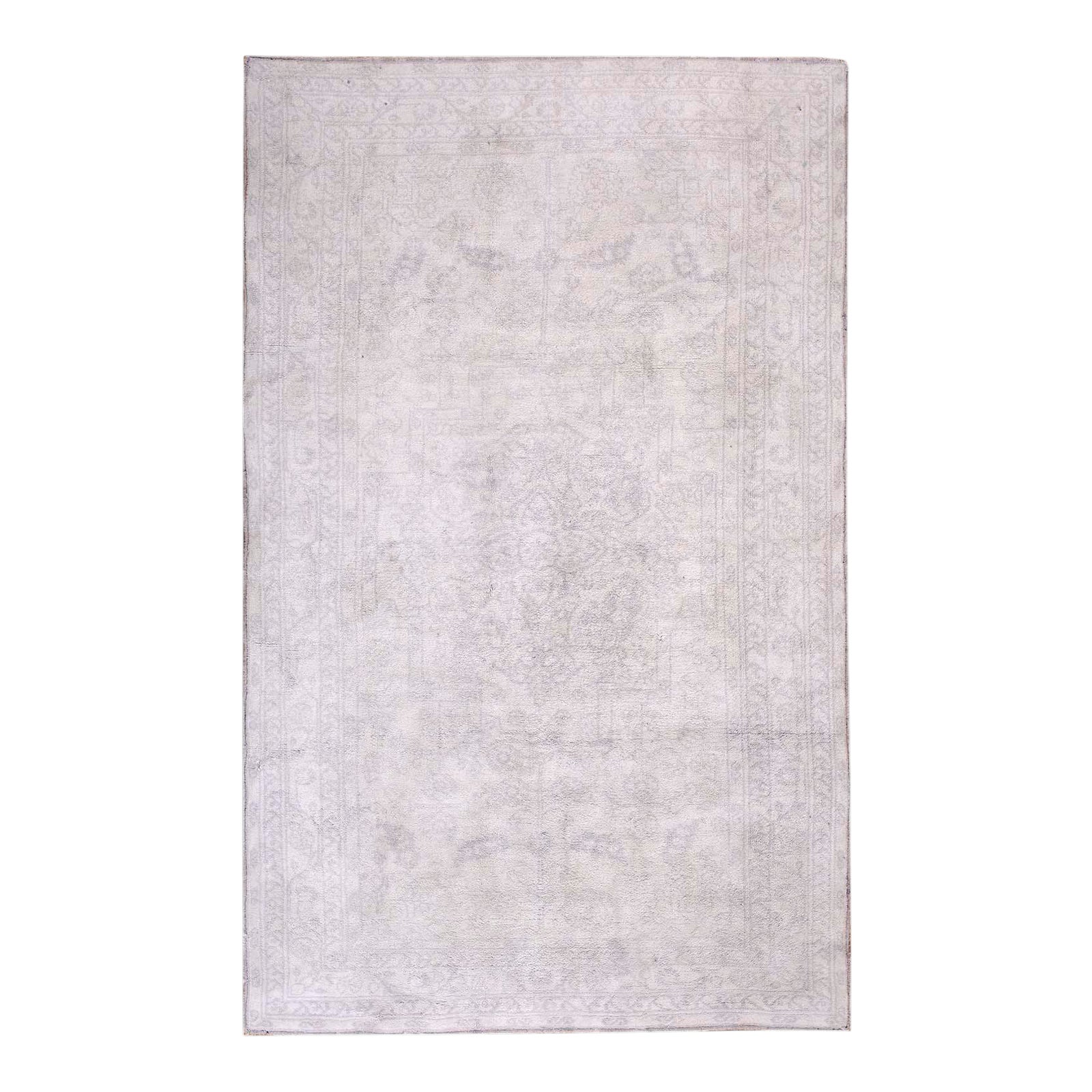 1920s Traditional Light Gray and White Wool Rug - 4'6"x7'4" | Chairish