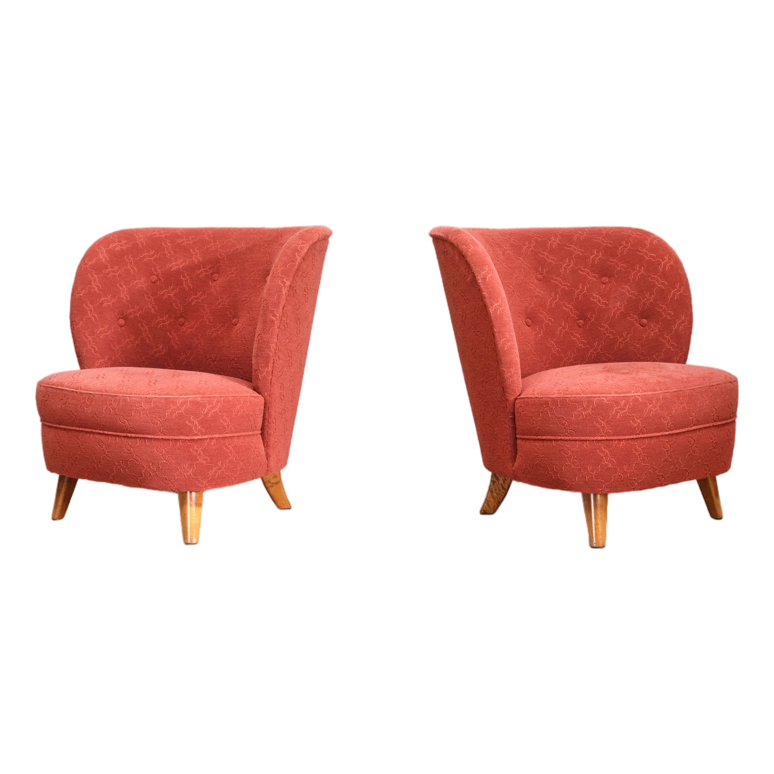 Easy Chairs in Red Fabric and Birch from Carl-Johan Boman, Finland ...