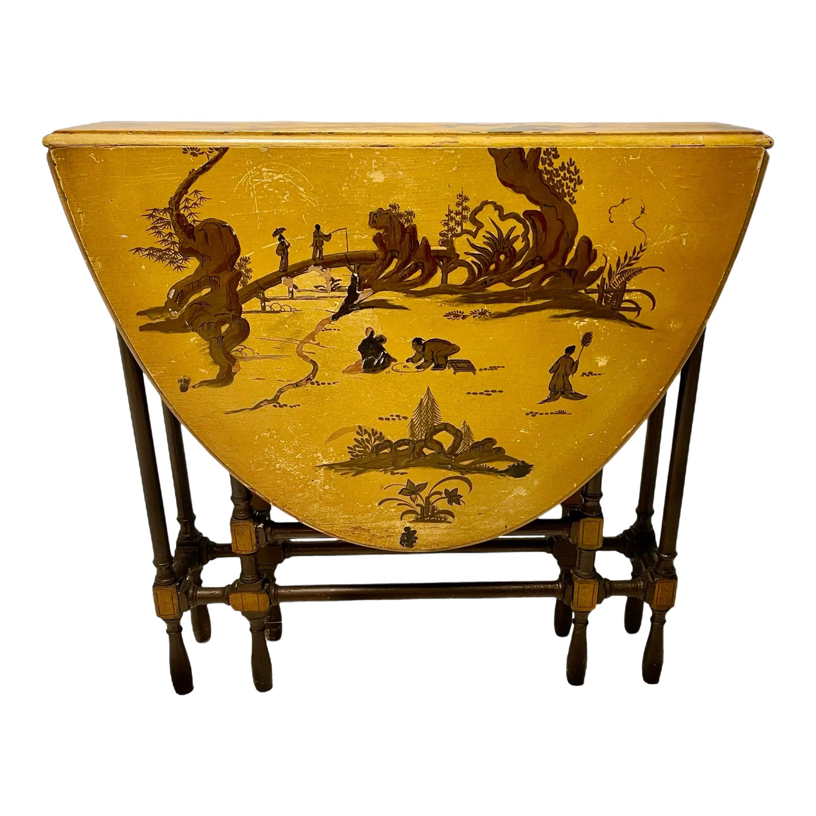 English Traditional Chinoiserie Hand Painted Gate Leg Table | Chairish