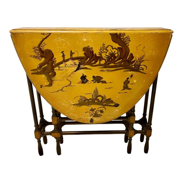 English Traditional Chinoiserie Hand Painted Gate Leg Table | Chairish
