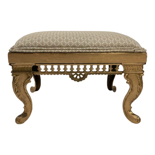 Vintage Upholstered Footstool With Cast Brass Base | Chairish