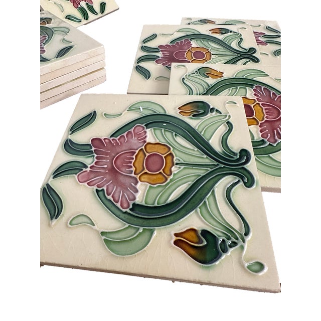 1990s German Embossed Art Nouveau Style Art Tiles - Set of 20 | Chairish