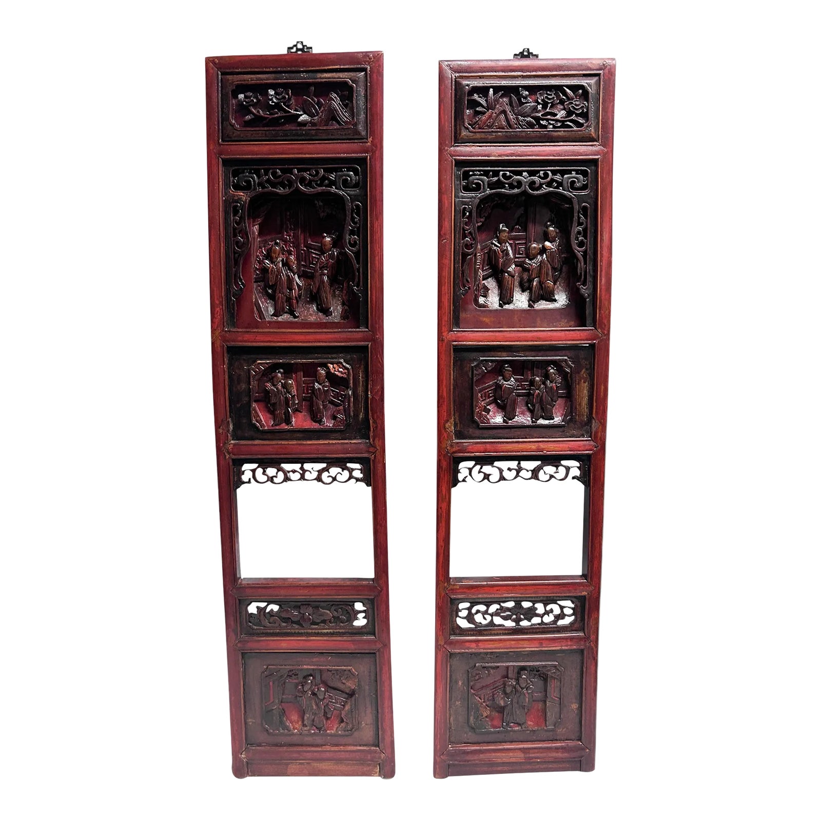 Set of 2 Antique Chinese Wood Panels C. 1900 | Chairish