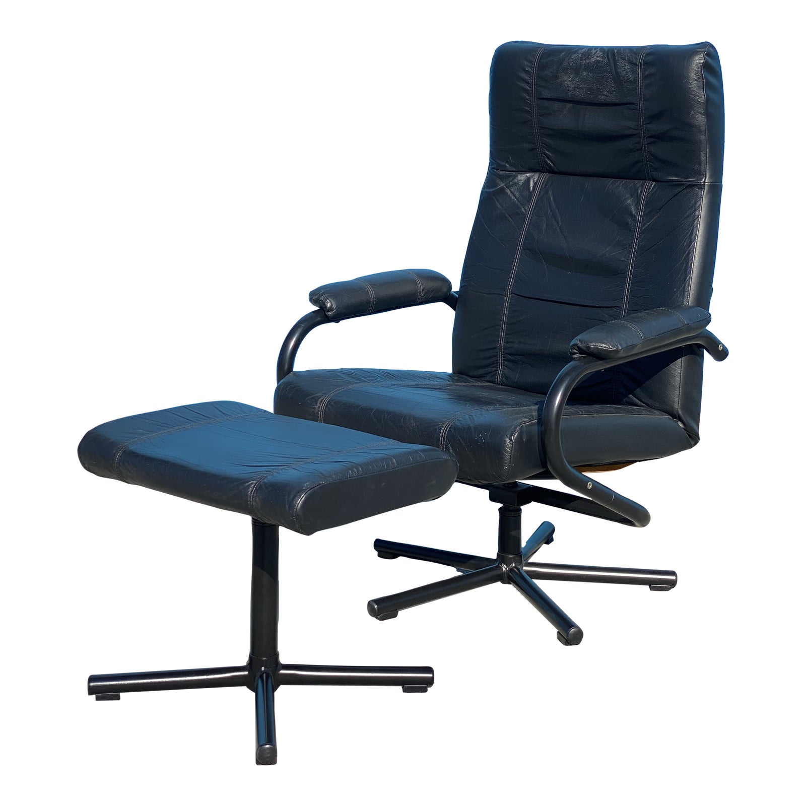 Mid 20th Century Danish Modern Kebe of Denmark Black Leather Recliner ...