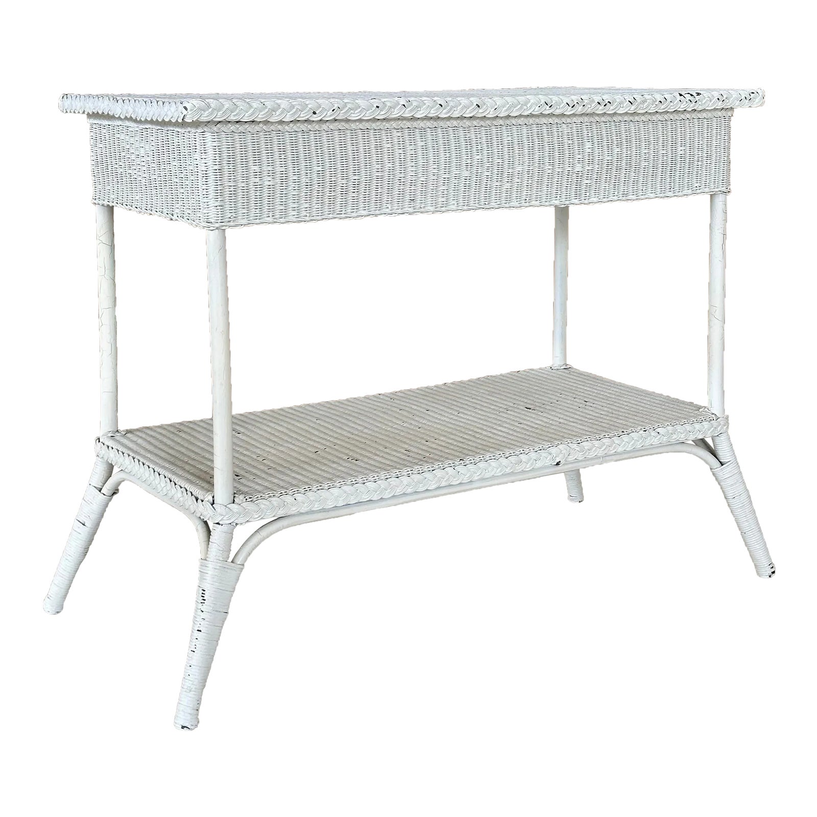 Mid-20th Century Coastal Shabby Chic Loyd Loom Wicker Console Table | Chairish