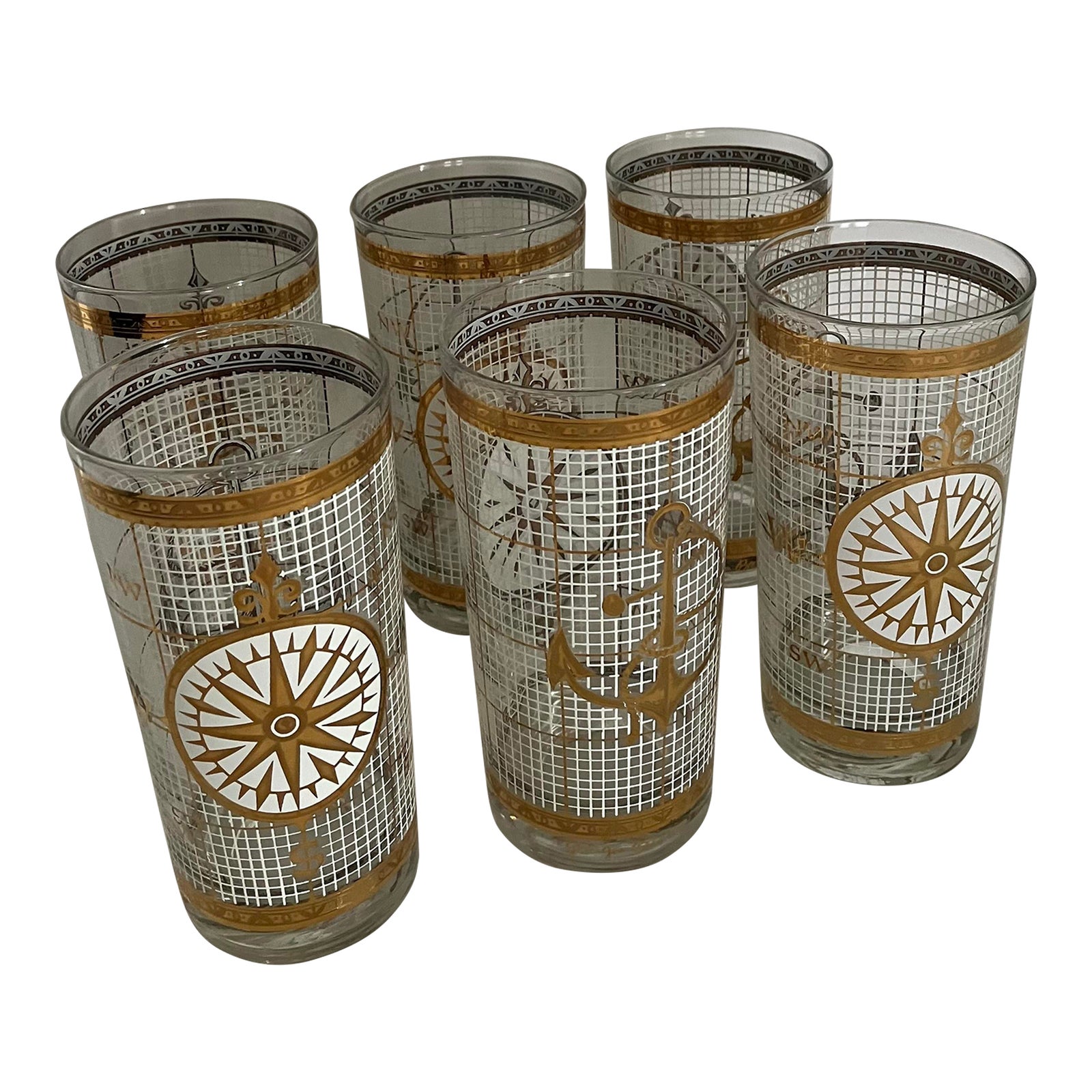 Vintage Georges Briard Nautical Highball Glasses Set of 6 | Chairish