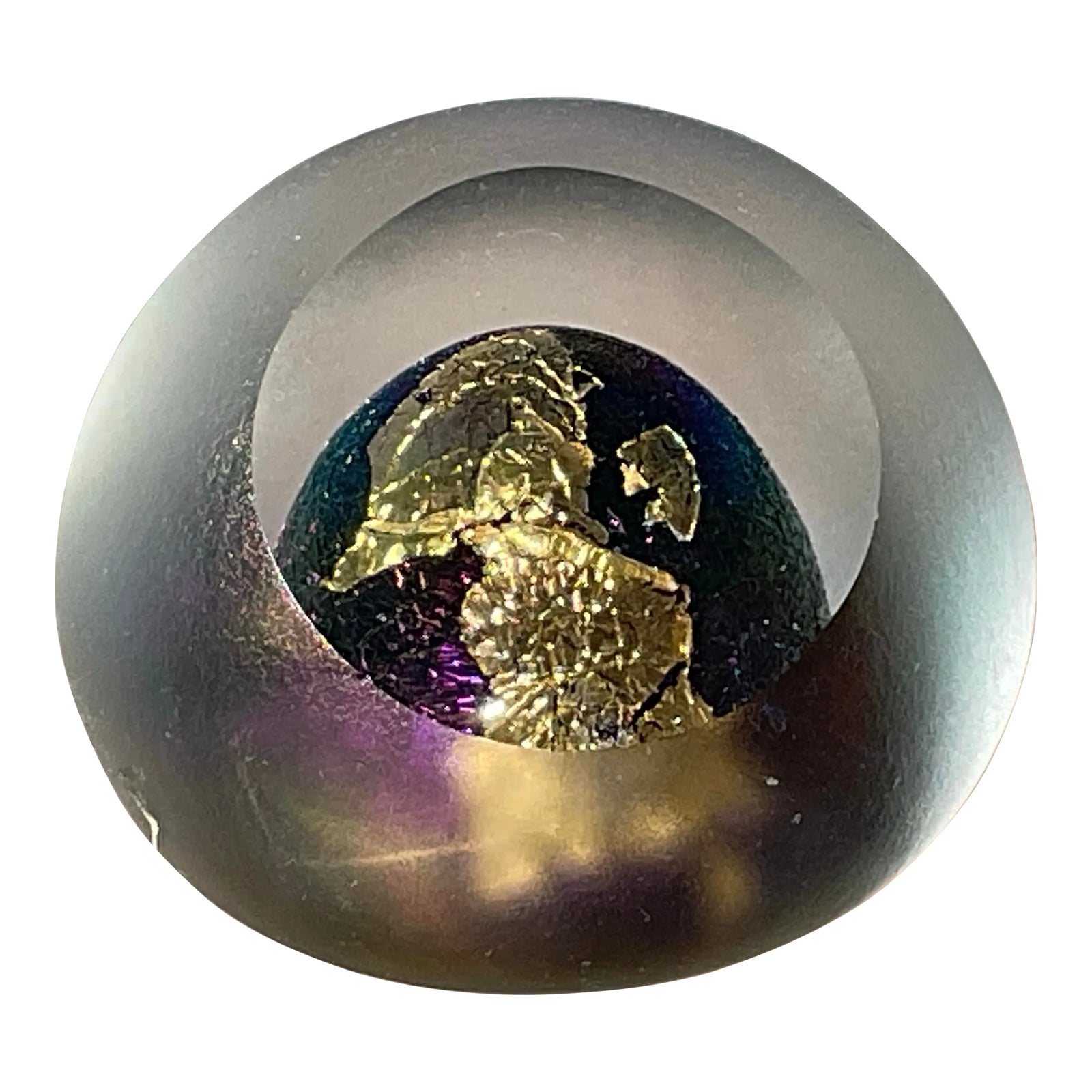 1990s Eickholt Gold and Iridescent Glass Paperweight With Iridescent ...