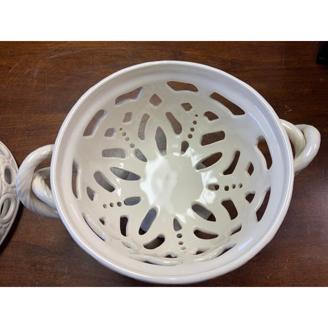 20th Century Creamware Pottery Reticulated Covered Bowl | Chairish