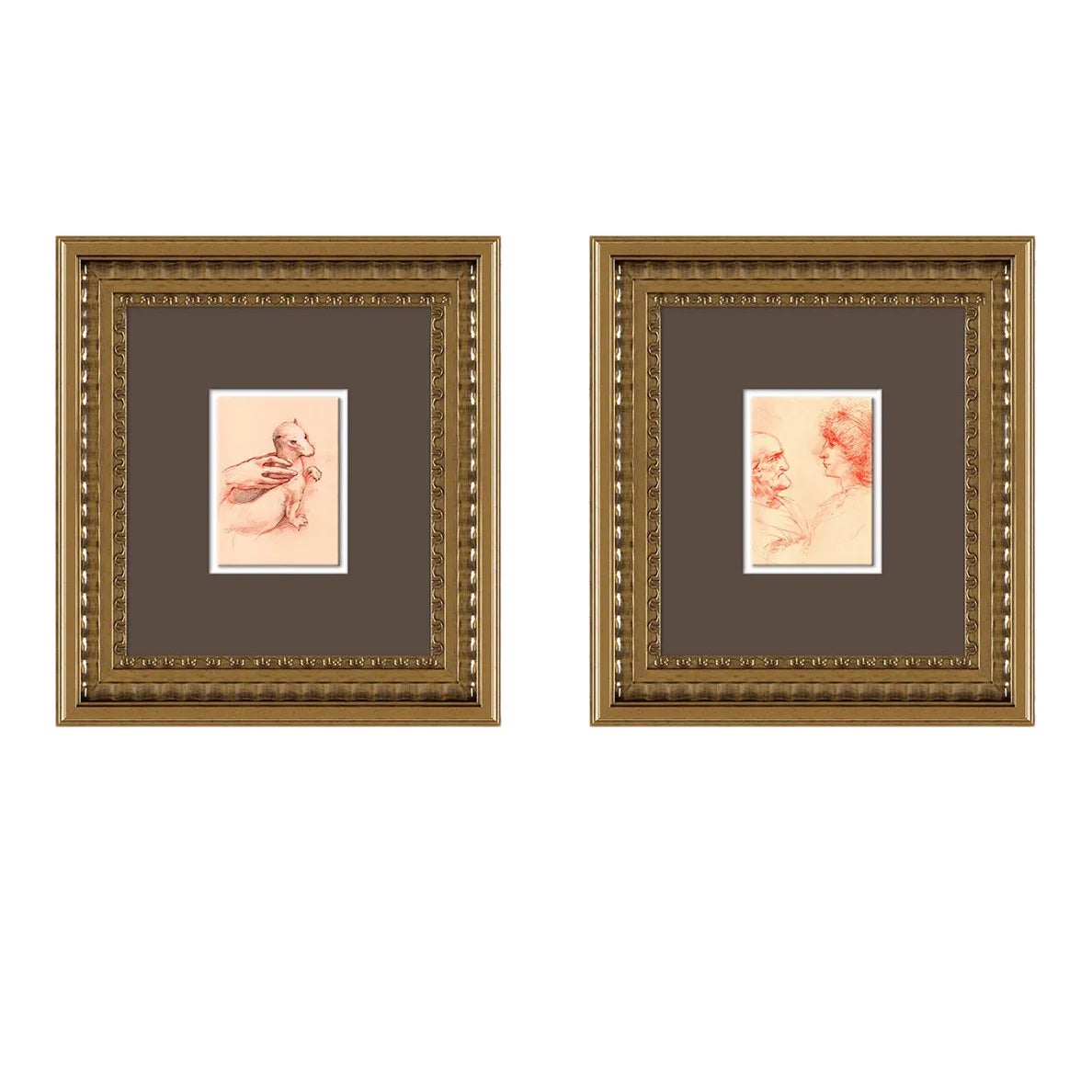 Renaissance Red Pencil Studies Diptych by David O. Smith in Gold Frame ...