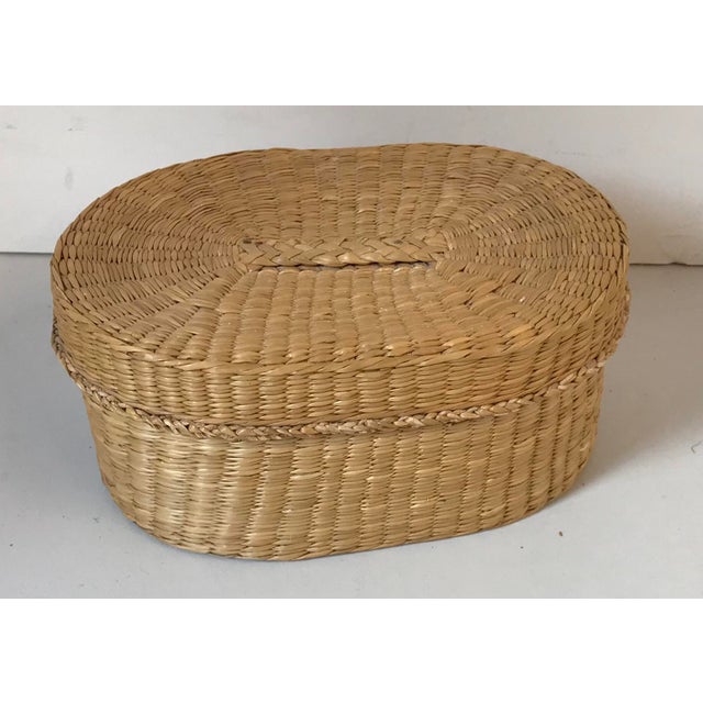Vintage Lidded Oval Sweetgrass Trinket Box | Chairish
