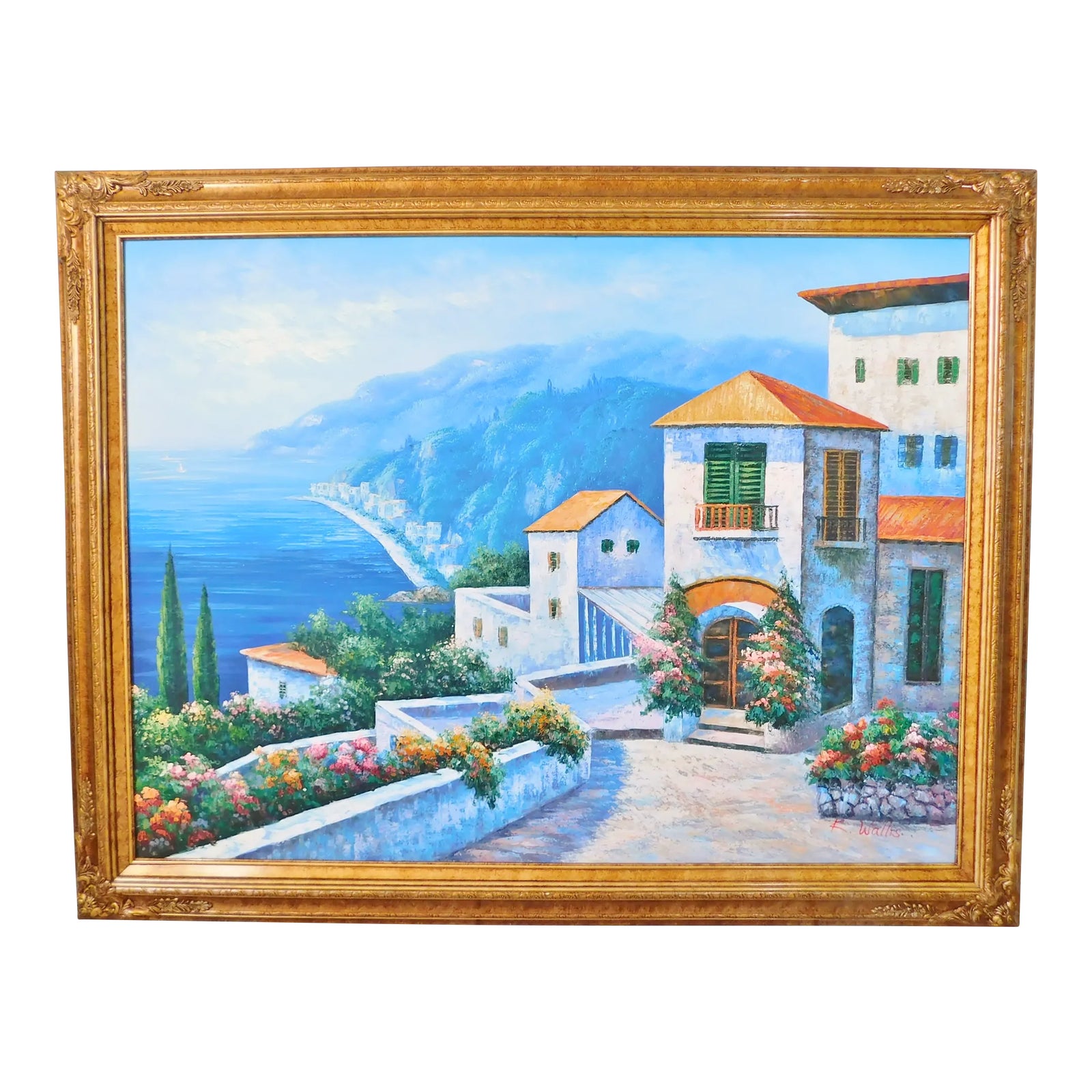 Kent R. Wallis, Mediterranean Seascape, 1970s Signed Oil on Canvas ...