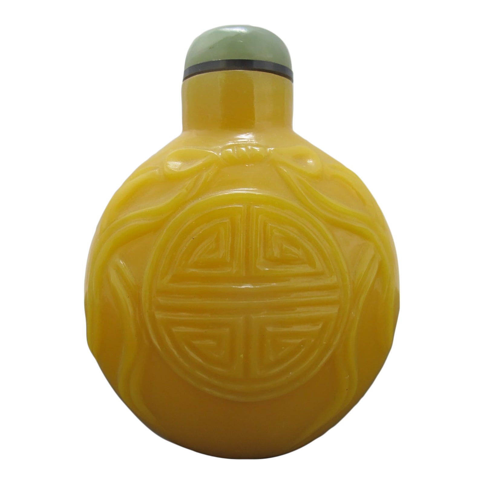 Chinese Imperial Yellow Peking Glass Snuff Bottle With Carved Longevity ...