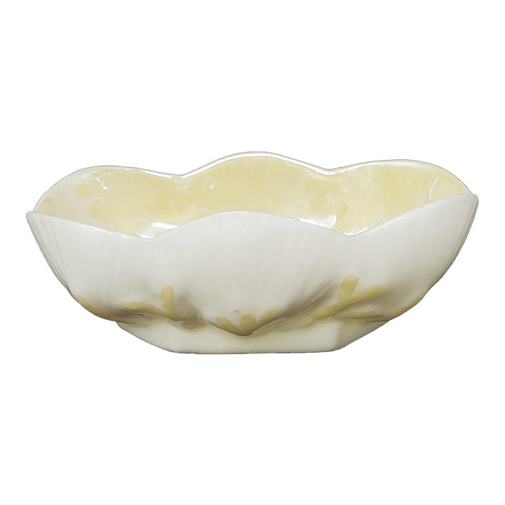 Vintage Belleek White Shell Open Salt Dip - Yellow Inside - 3-1/8" Long ...